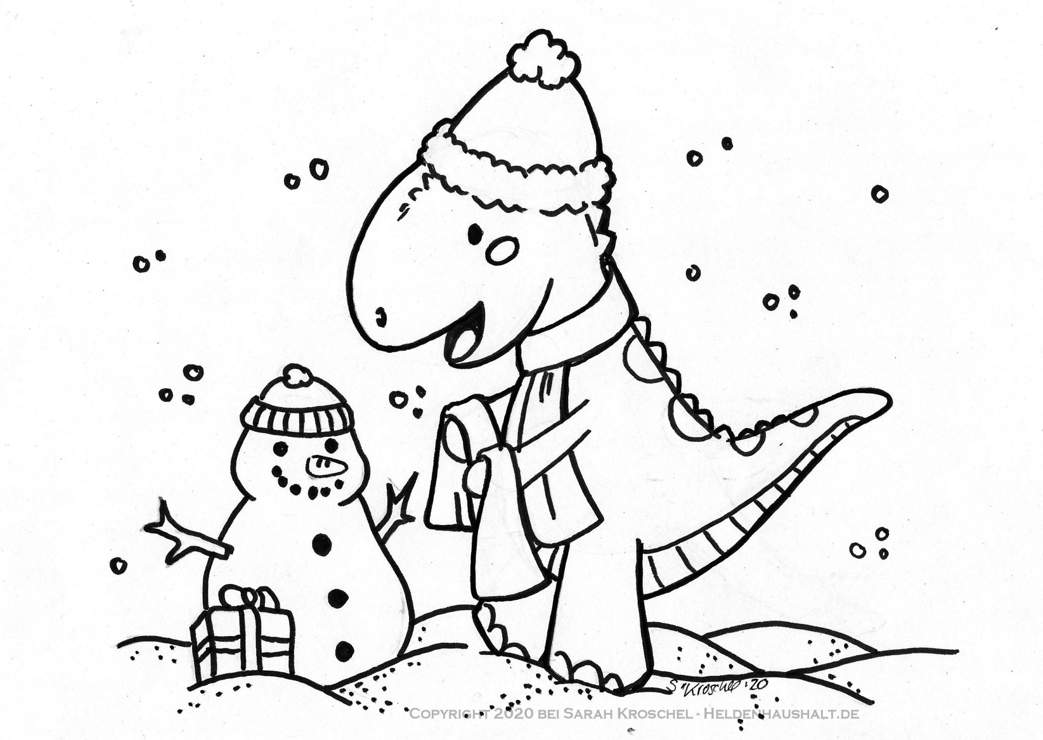 Creadienstag - Ein Dino im Winter? #Ausmalbild - Heldenhaushalt